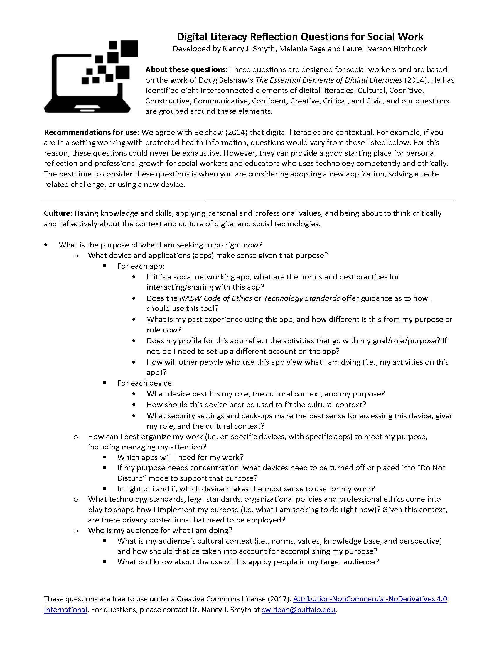 Reflection Questions for Digital Literacy in Social Work | Teaching ...